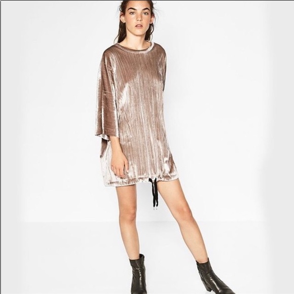 Zara | Dresses | Zara Champagne Velvet Oversized Mini Dress | Poshmark